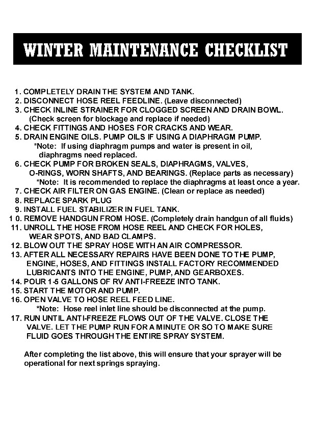 G & R Ag Products, Inc. - Winter Maintenance Checklist